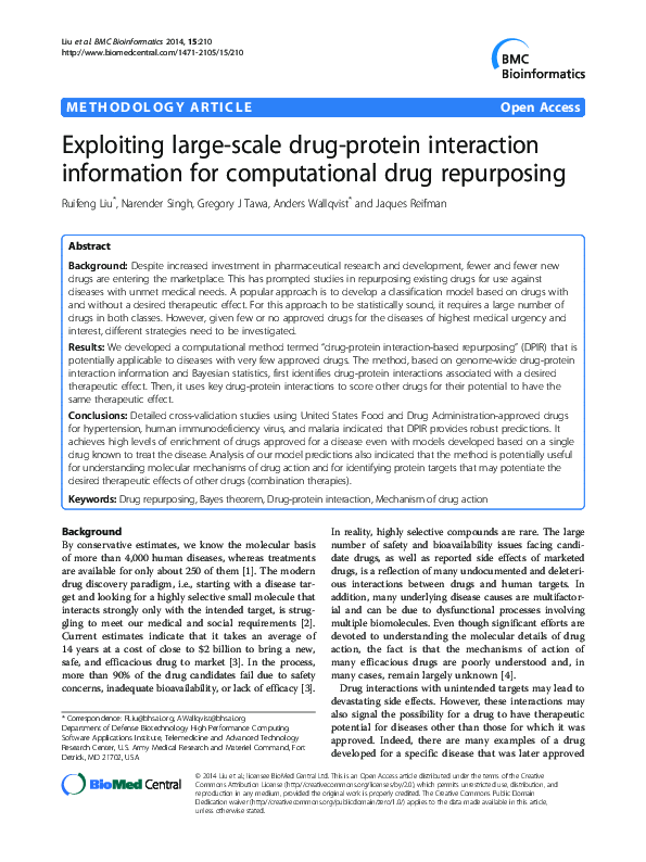 (PDF) Exploiting large-scale drug-protein interaction information for computational drug repurposing