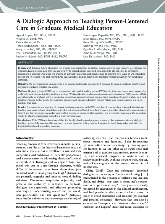 (PDF) A Dialogic Approach to Teaching Person-Centered Care in Graduate ...