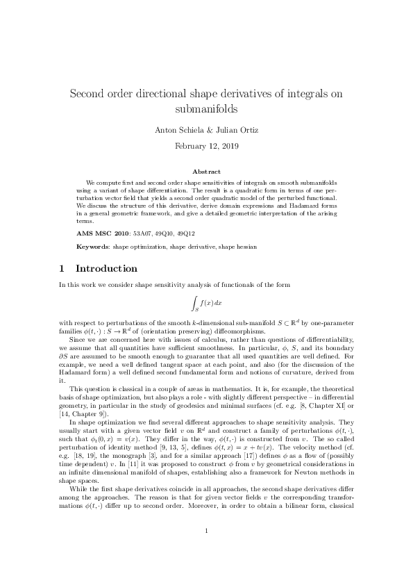 Pdf Second Order Directional Shape Derivatives Of Integrals On Submanifolds