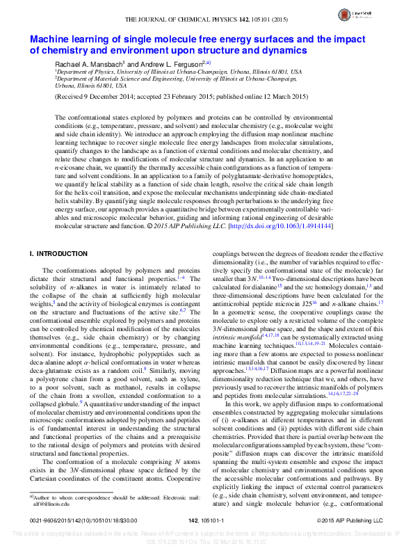 (PDF) Machine learning of single molecule free energy surfaces and the ...