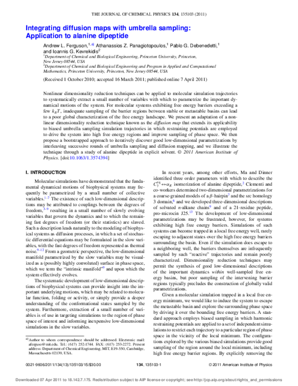 (PDF) Integrating diffusion maps with umbrella sampling: Application to ...