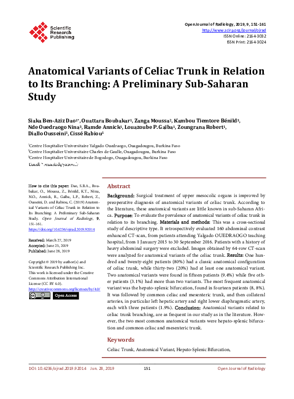 (PDF) Anatomical Variants of Celiac Trunk in Relation to Its Branching ...