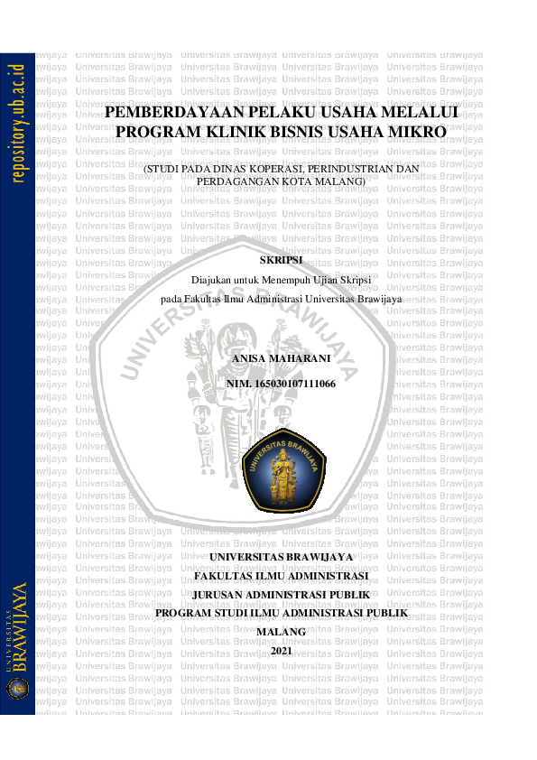(PDF) Pemberdayaan Pelaku Usaha Melalui Program Klinik Bisnis Usaha Mikro (Studi pada Dinas ...