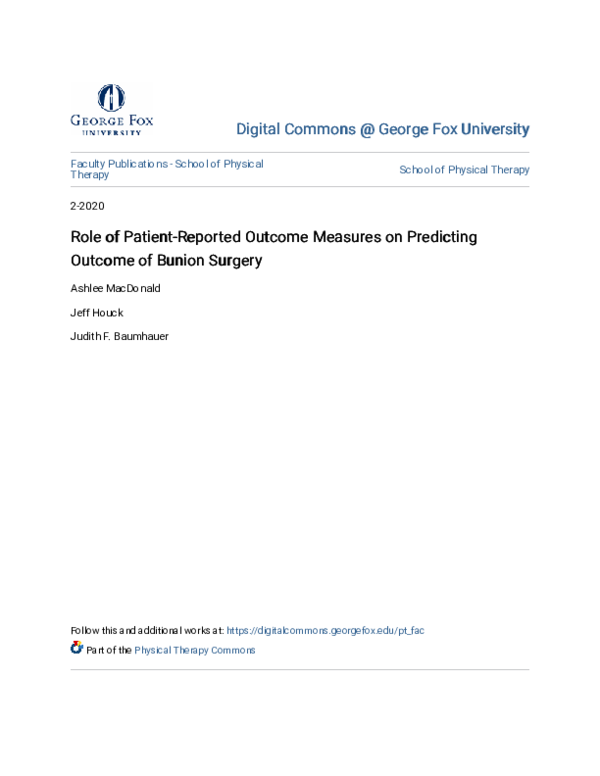 (PDF) Role of Patient-Reported Outcome Measures on Predicting Outcome of Bunion Surgery