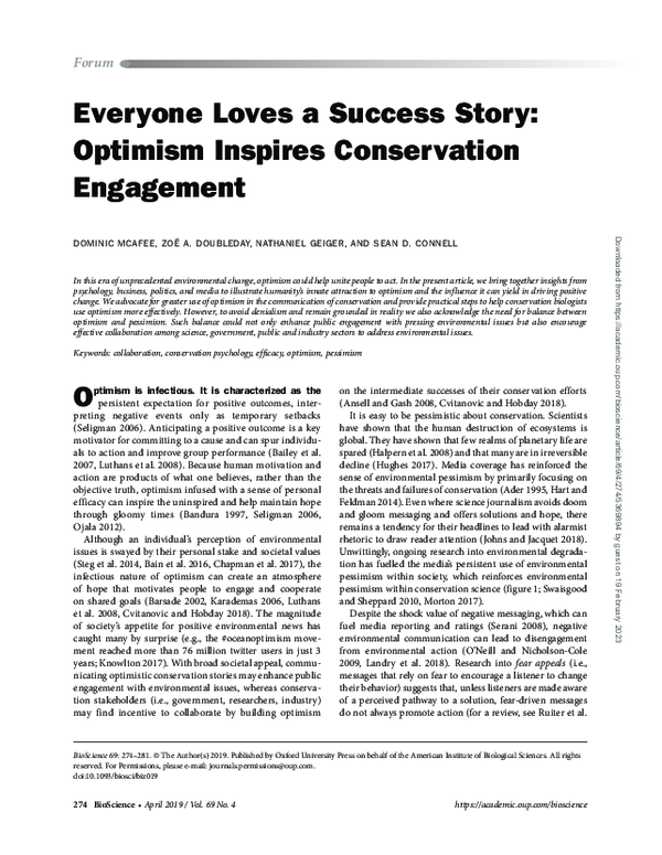 (PDF) Everyone Loves a Success Story: Optimism Inspires Conservation ...