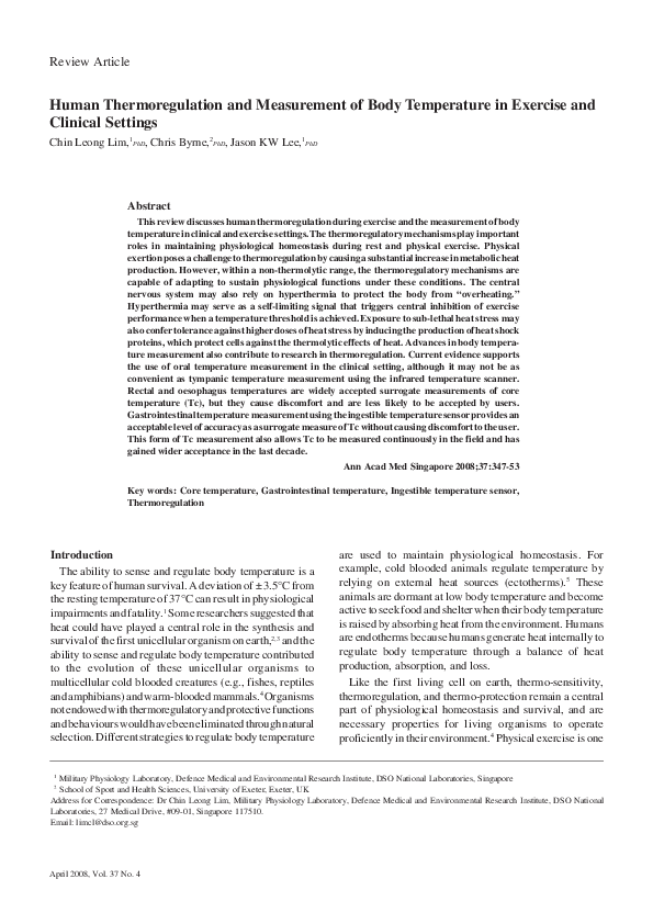 (PDF) Human Thermoregulation and Measurement of Body Temperature in ...
