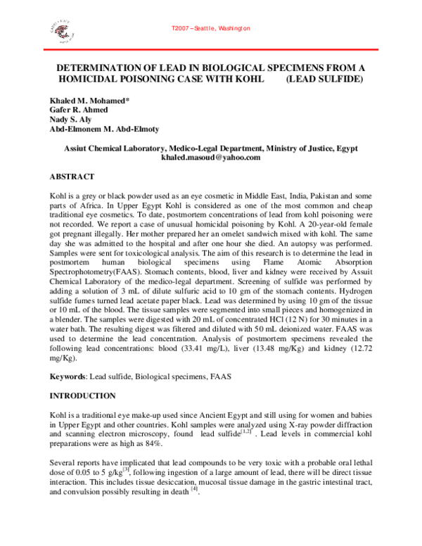 (PDF) Determination of lead in biological specimens from homicidal ...
