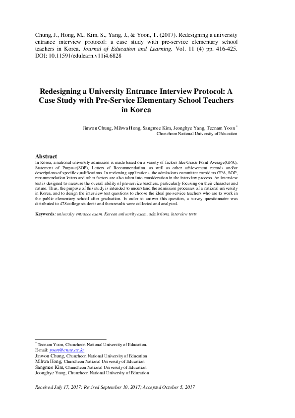 (PDF) Redesigning a University Entrance Interview Protocol: A Case ...