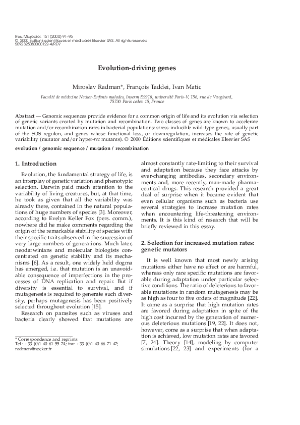 (PDF) Evolution-driving genes