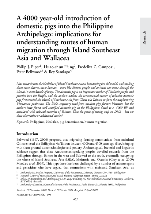 (PDF) A 4000 year-old introduction of domestic pigs into the Philippine ...