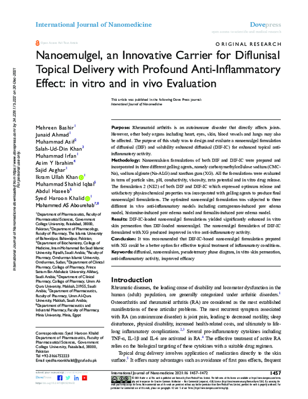 (PDF) Nanoemulgel, an Innovative Carrier for Diflunisal Topical ...