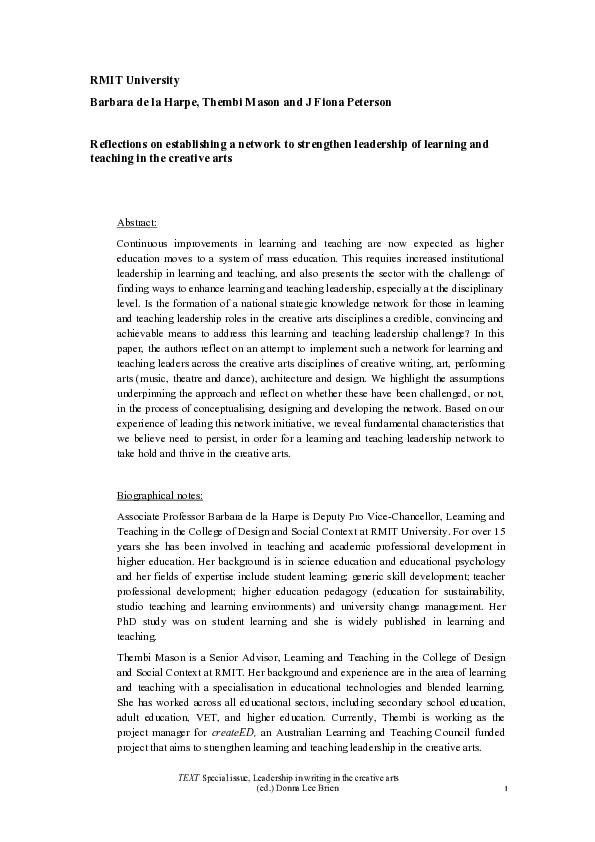 (PDF) Reflections on establishing a network to strengthen leadership of learning and teaching in ...