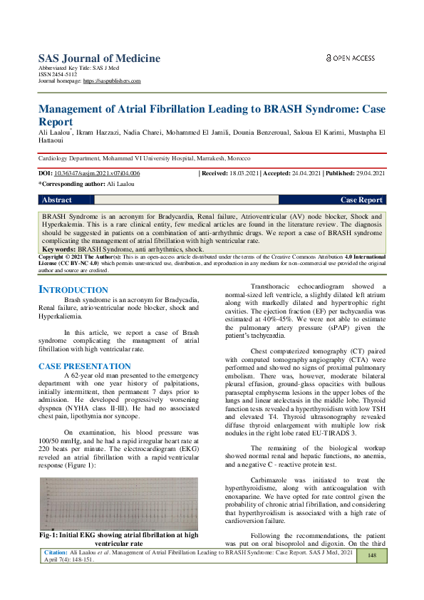 (PDF) Management of Atrial Fibrillation Leading to BRASH Syndrome: Case ...