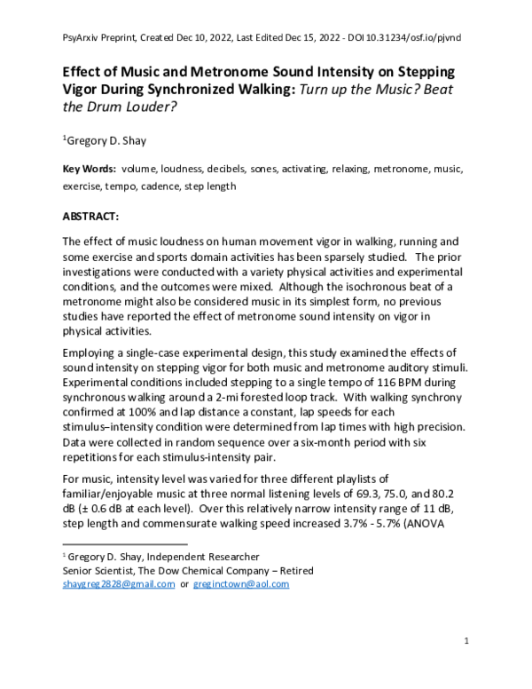 (PDF) Effect of Music and Metronome Sound Intensity on Stepping Vigor ...