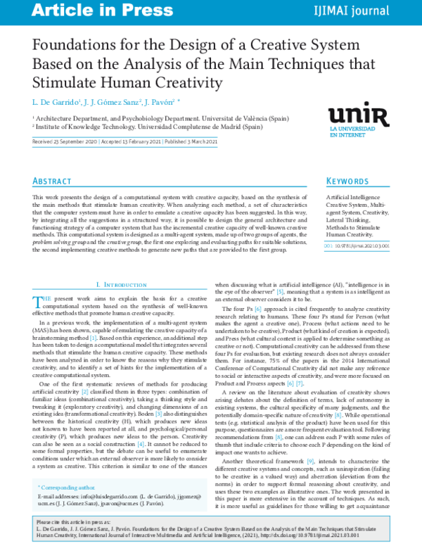 (PDF) Foundations for the Design of a Creative System Based on the ...