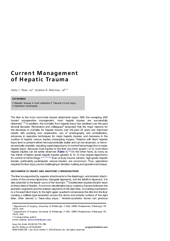 (PDF) Current Management of Hepatic Trauma