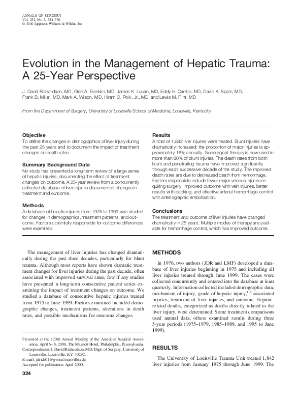 (PDF) Evolution in the Management of Hepatic Trauma: A 25-Year ...