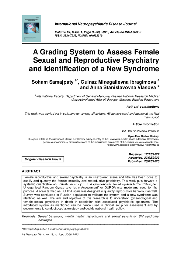 (PDF) A Grading System to Assess Female Sexual and Reproductive ...