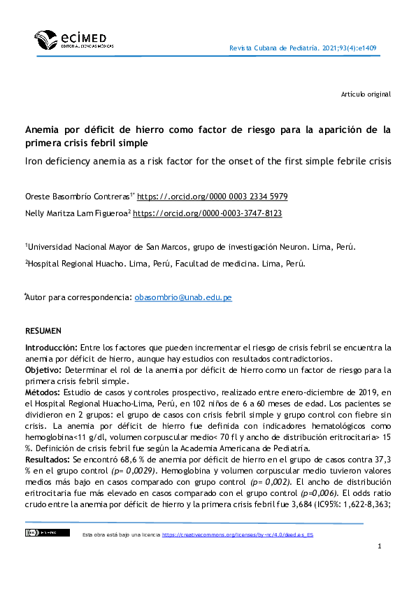 (PDF) Anemia por déficit de hierro como factor de riesgo para la ...