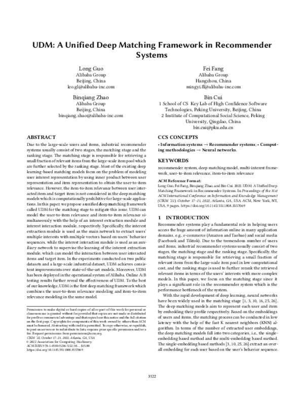 (PDF) UDM: A Unified Deep Matching Framework in Recommender Systems
