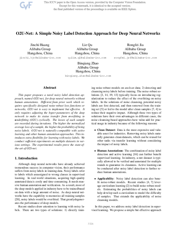Pdf O2u Net A Simple Noisy Label Detection Approach For Deep Neural