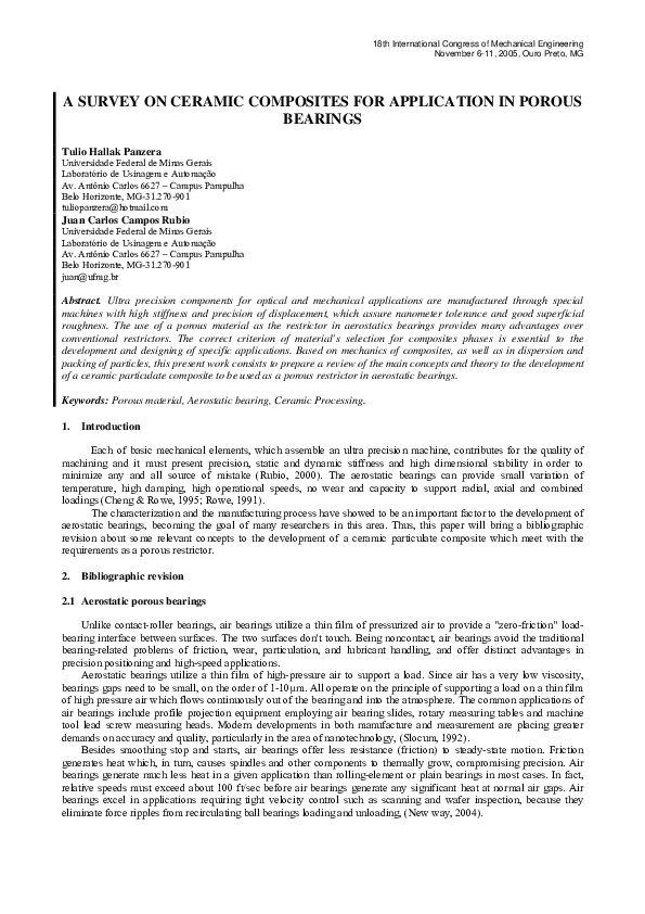 (PDF) A Survey on Ceramic Composites for Application in Porous Bearings