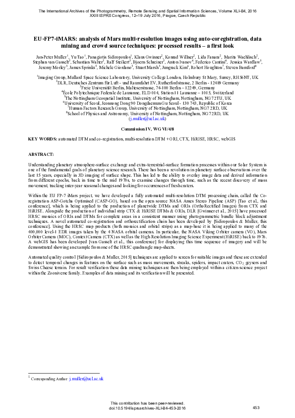 EU-FP7-iMARS: ANALYSIS OF MARS MULTI-RESOLUTION IMAGES USING AUTO ...
