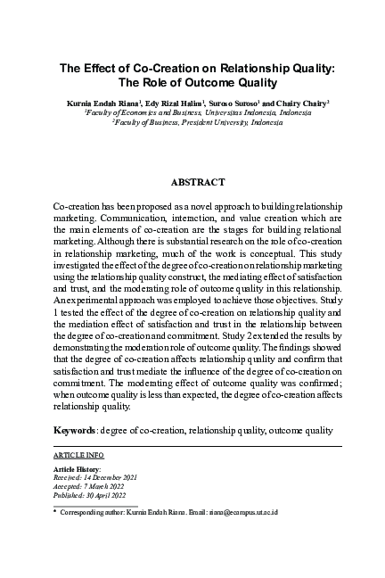 (PDF) Co-Creation's Impact on Relationship Quality