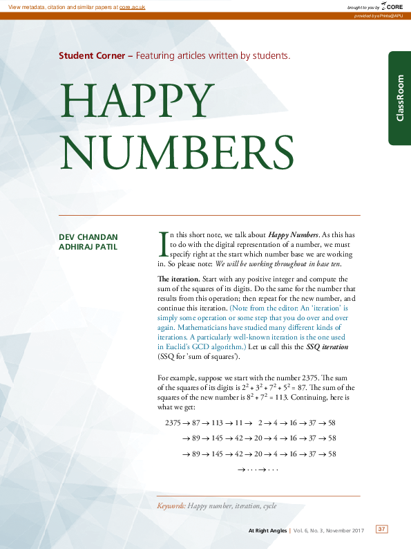 (PDF) Happy numbers