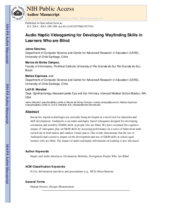 (PDF) Audio haptic videogaming for developing wayfinding skills in ...