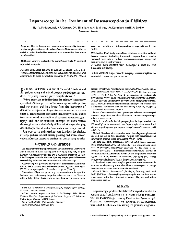 (PDF) Laparoscopy in the treatment of intussusception in children
