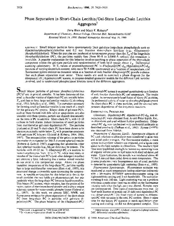 Phase separation in short-chain lecithin/gel-state long chain lecithin ...