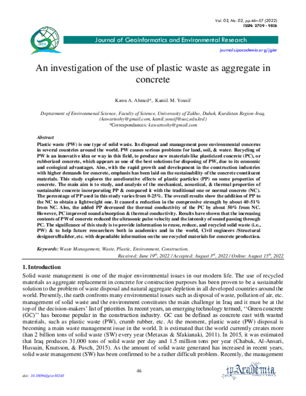 (PDF) An investigation of the use of plastic waste as aggregate in concrete