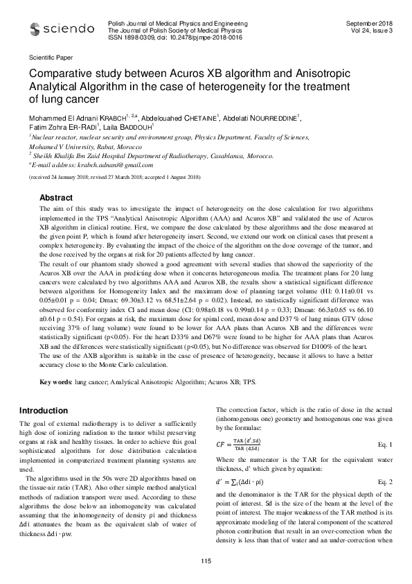 (PDF) Comparative study between Acuros XB algorithm and Anisotropic Analytical Algorithm in the ...