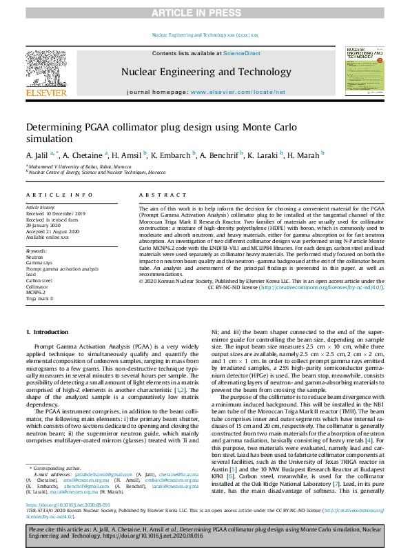 Pdf Determining Pgaa Collimator Plug Design Using Monte Carlo Simulation