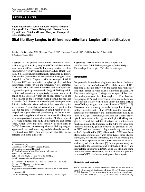 (PDF) Glial fibrillary tangles in diffuse neurofibrillary tangles with ...