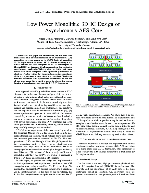 Pdf Low Power Monolithic 3d Ic Design Of Asynchronous Aes Core