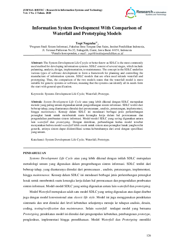 (PDF) Information System Development With Comparison of Waterfall and Prototyping Models