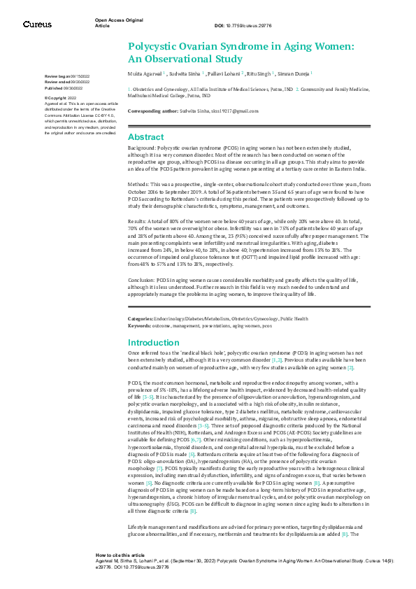 (PDF) Polycystic Ovarian Syndrome in Aging Women: An Observational Study