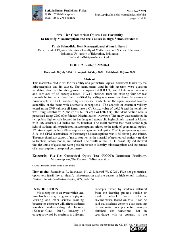 (PDF) Five-Tier Geometrical Optics Test Feasibility to Identify ...