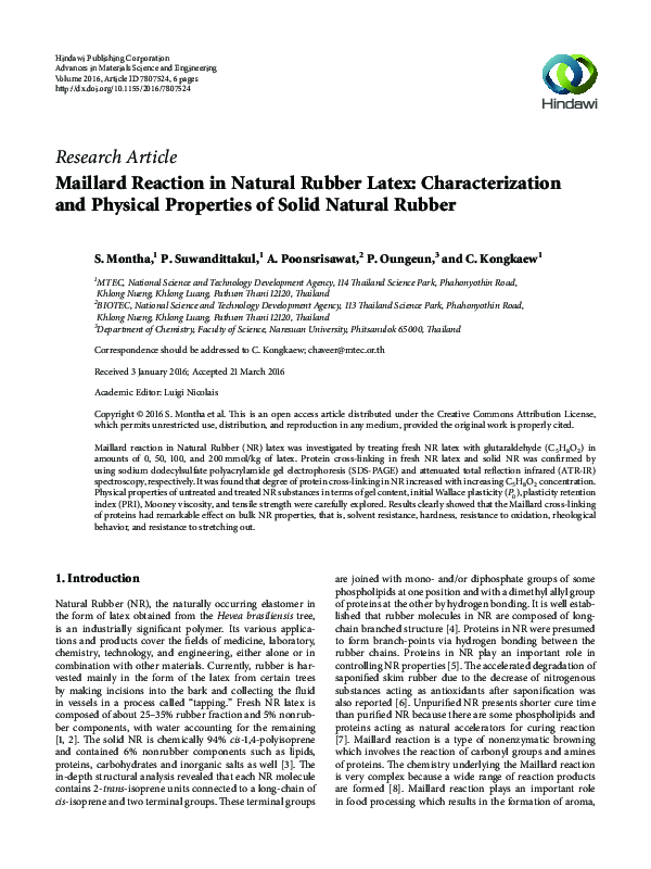 (PDF) Maillard Reaction in Natural Rubber Latex: Characterization and ...