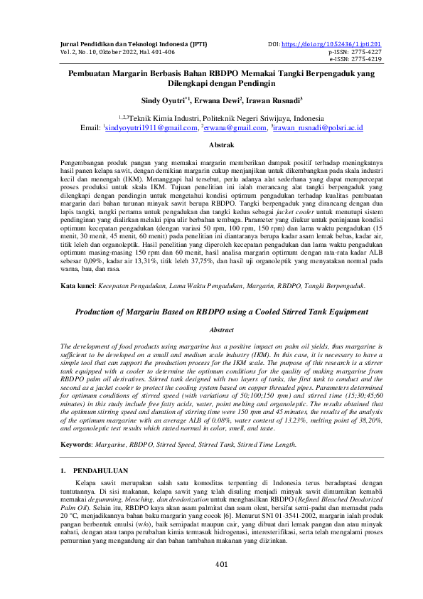 (PDF) Pembuatan Margarin Berbasis Bahan RBDPO Memakai Tangki ...