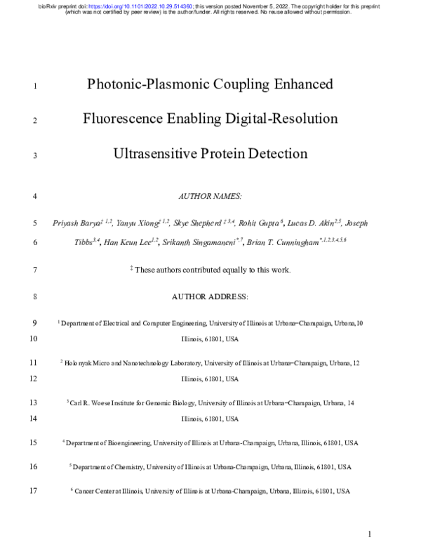 (PDF) Photonic-Plasmonic Coupling Enhanced Fluorescence Enabling Digital-Resolution ...
