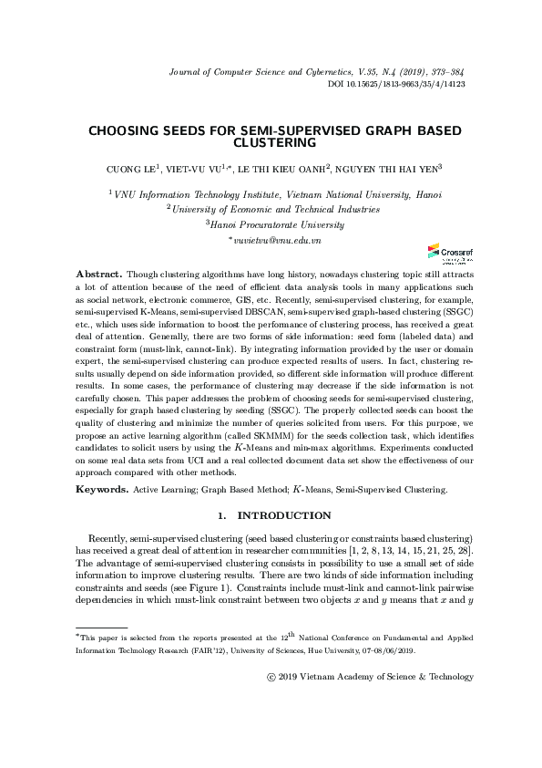 Pdf Choosing Seeds For Semi Supervised Graph Based Clustering 1116