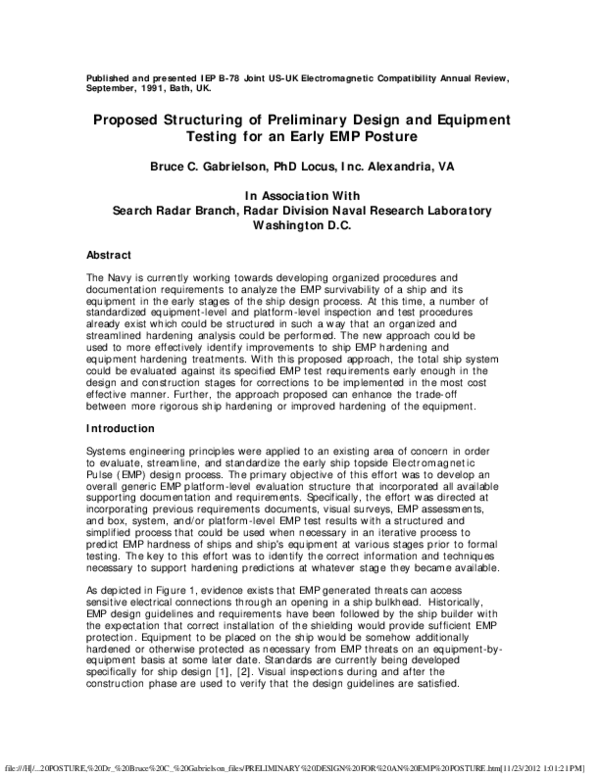 (PDF) Proposed Structuring of Preliminary Design and Equipment Testing ...