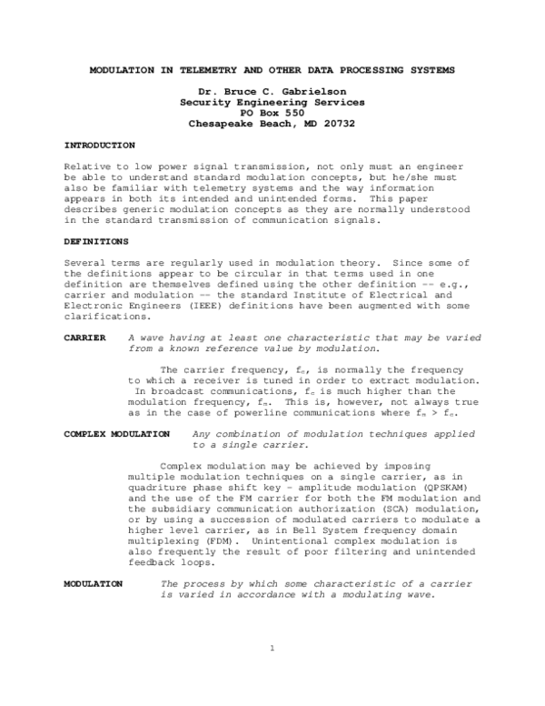 (PDF) Modulation in Telemetry and Other Data Processing Systems