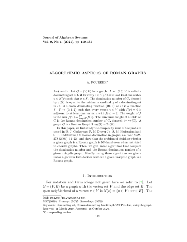 (PDF) Algorithmic Aspects of Roman Graphs
