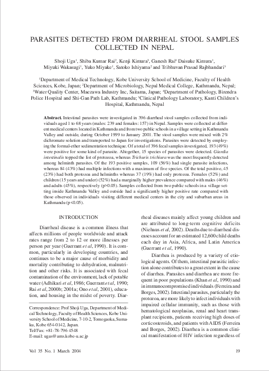 (PDF) Parasites detected from diarrheal stool samples collected in Nepal