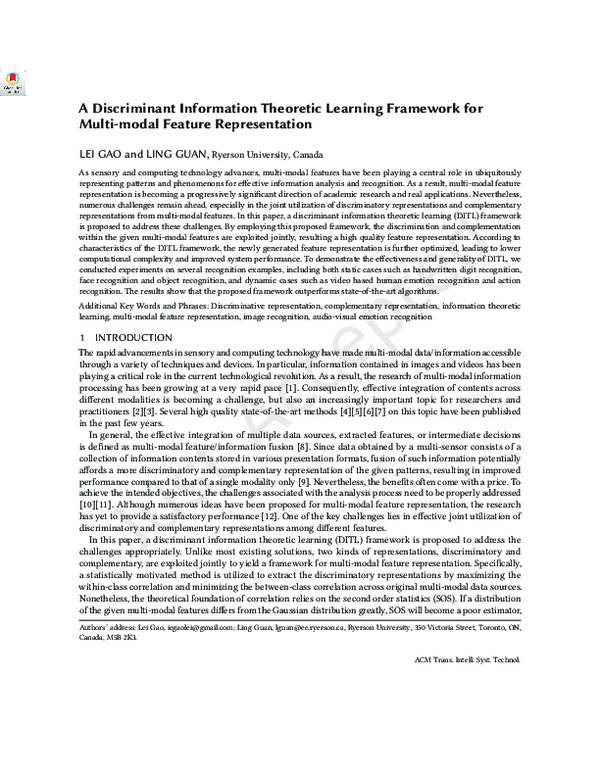 (PDF) A Discriminant Information Theoretic Learning Framework for Multi-modal Feature Representation