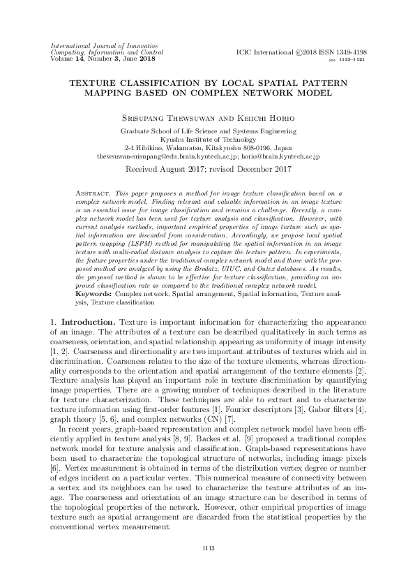 Pdf Texture Classification By Local Spatial Pattern Mapping Based On